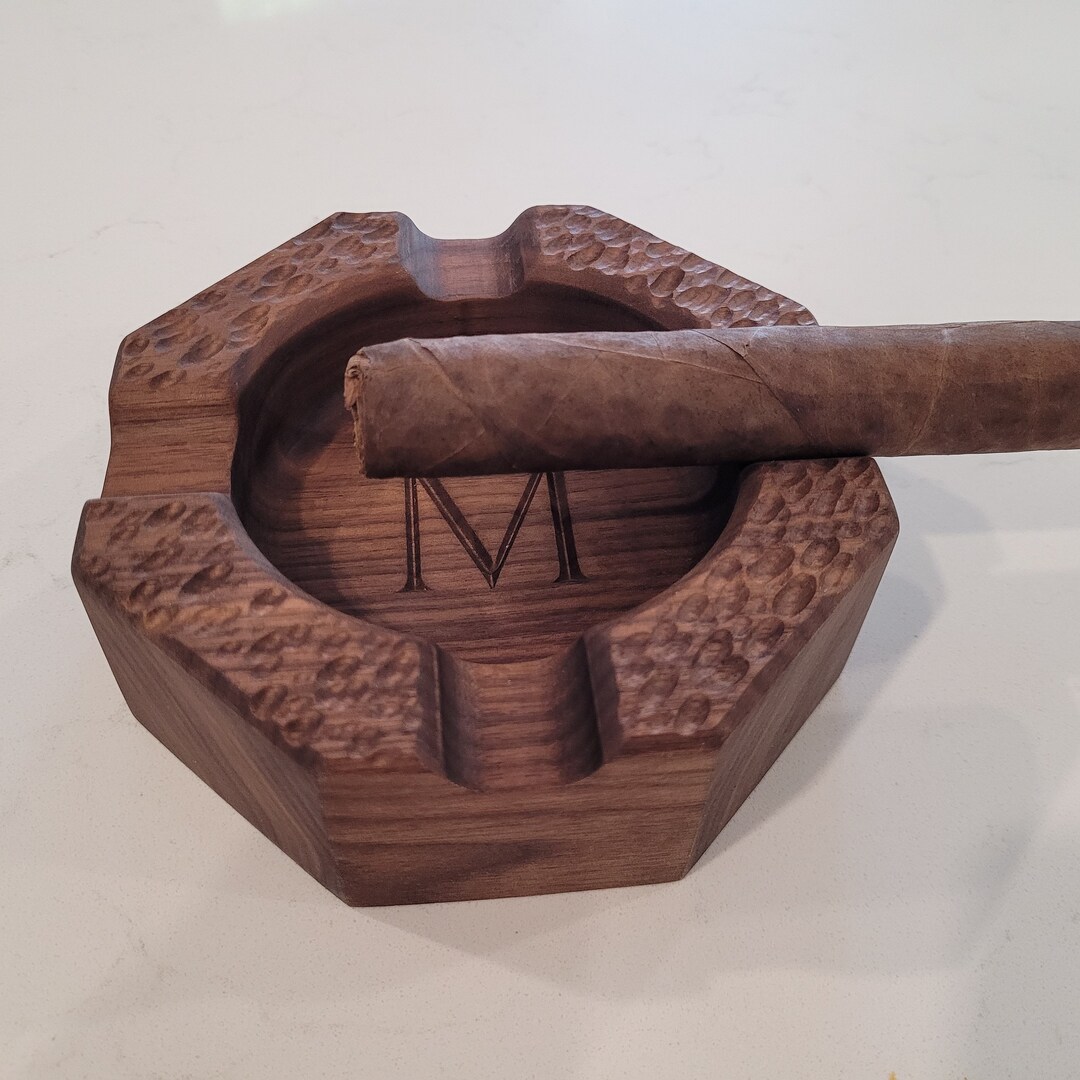 Solid Walnut Custom Cigar Ash Tray, Monogram Personalized Wood Ash Tray ...