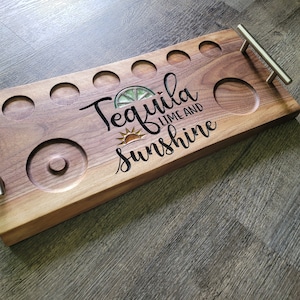 Personalized Tequila Flight Board Set: Live Edge Wood, Epoxy Inlay ...