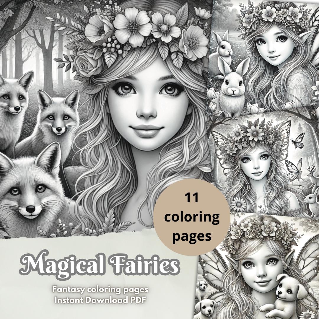 Magical Animal Fairies Coloring Book: 11 Printable Pages (PDF) - Etsy