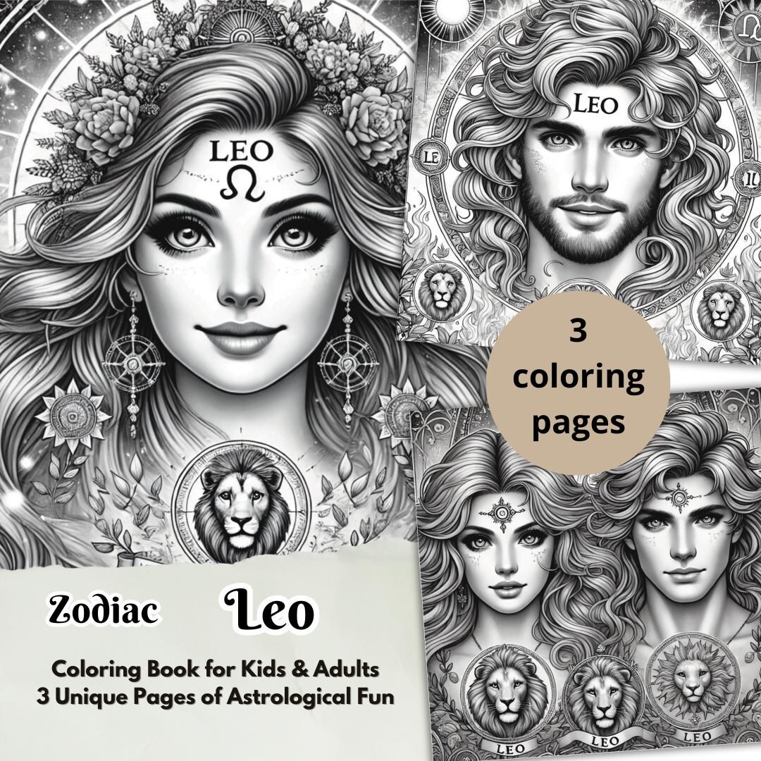 Zodiac Leo Coloring Book, 3 Coloring Page, Coloring Book for Kids and ...