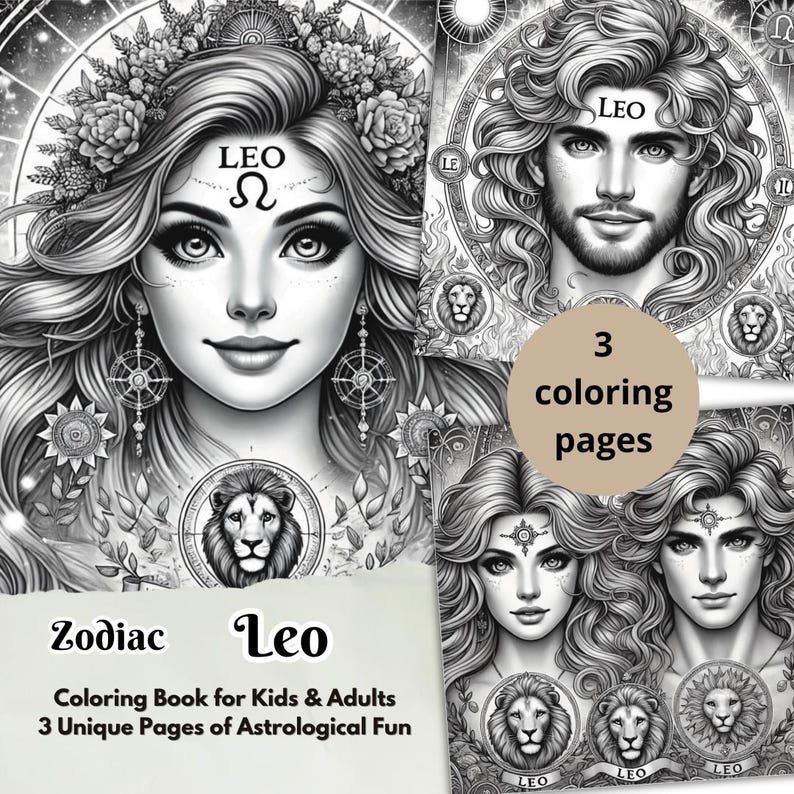 Zodiac Leo Coloring Book, 3 Coloring Page, Coloring Book for Kids and ...