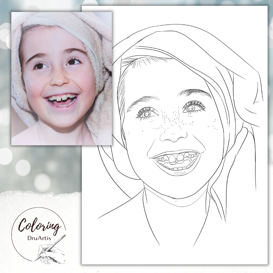 Custom Coloring Page From Your Photo, for Self-printing, Portrait for ...