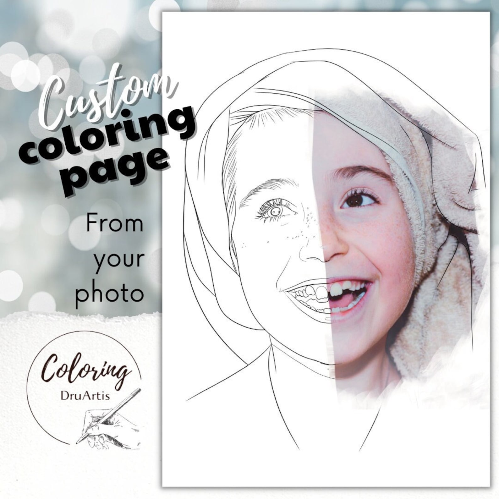 Custom Coloring Page From Your Photo, for Self-printing, Portrait for ...