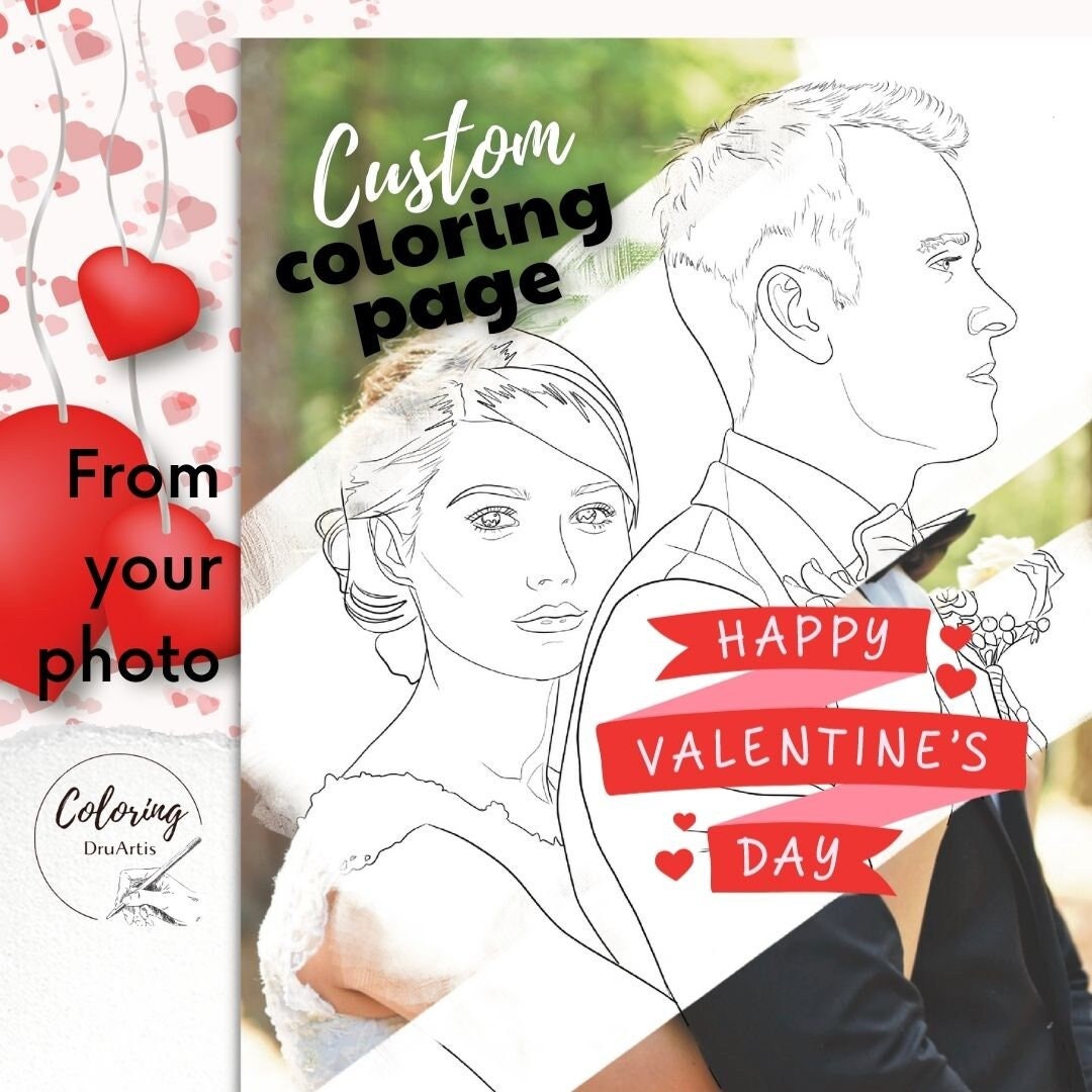 Valentines Custom Coloring Page From Your Photo, Valentine's Day ...