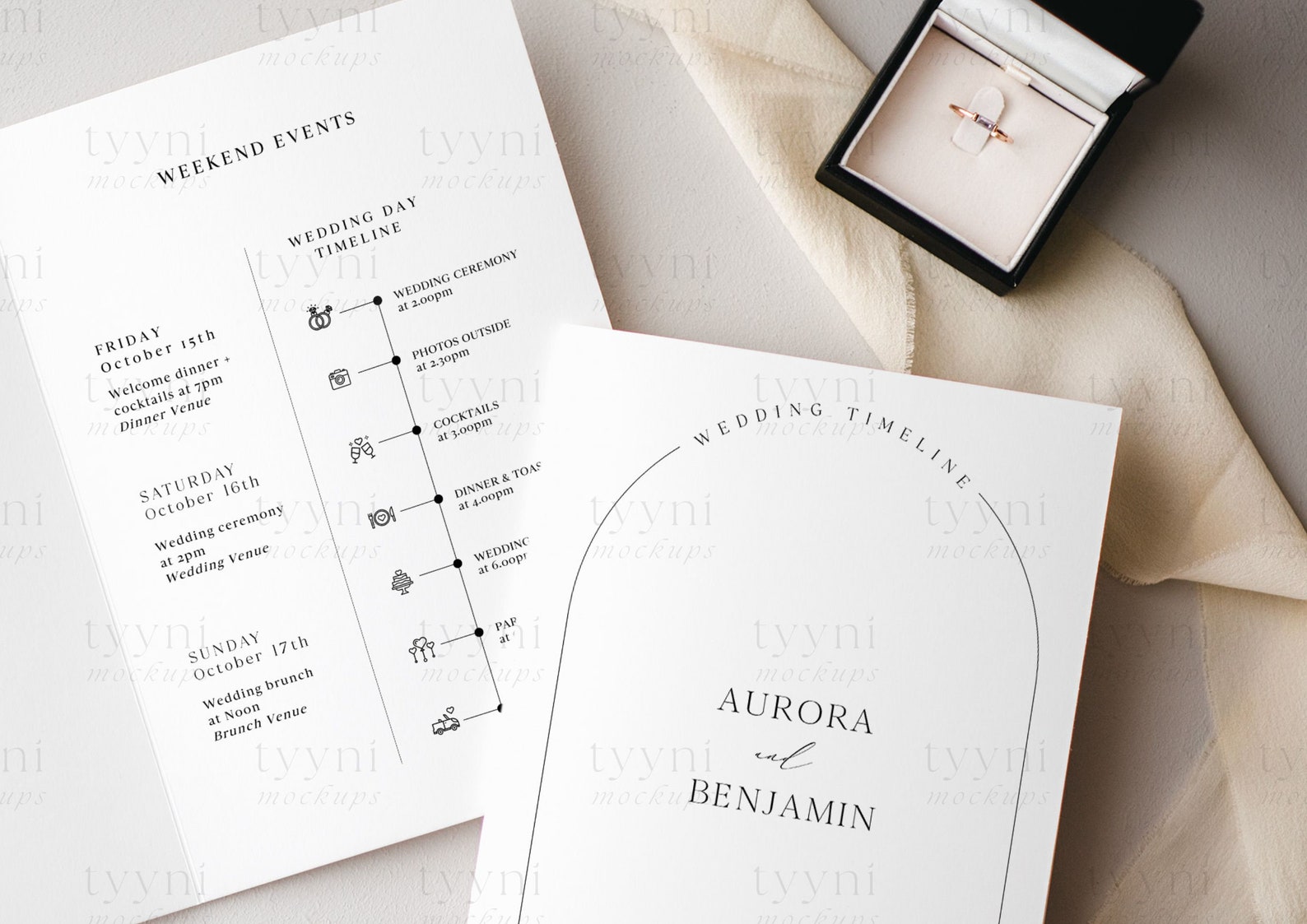 5x7 Folded Card Mockup, Booklet Wedding Program Mockup, Minimalist ...