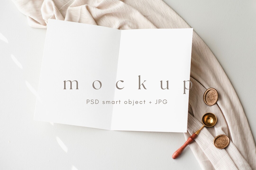 Folded Card Mockup 5x7, Folded Wedding Program Mockup, Booklet Mockup ...