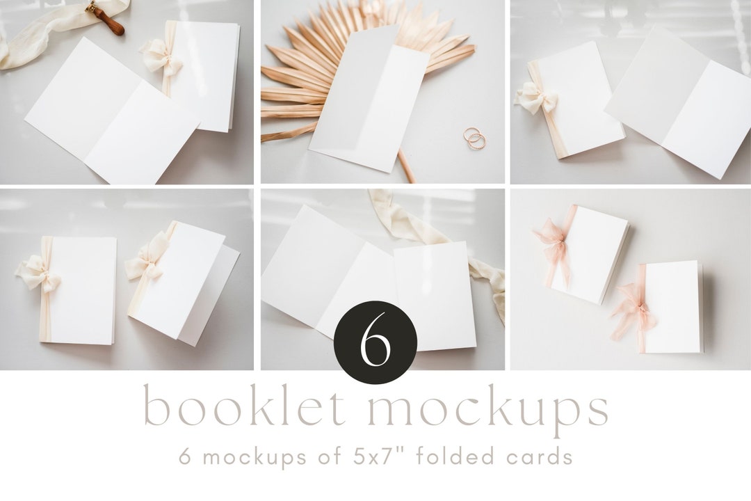 Folded Card Mockup Bundle, 5x7 Folded Wedding Program Mockup Set ...