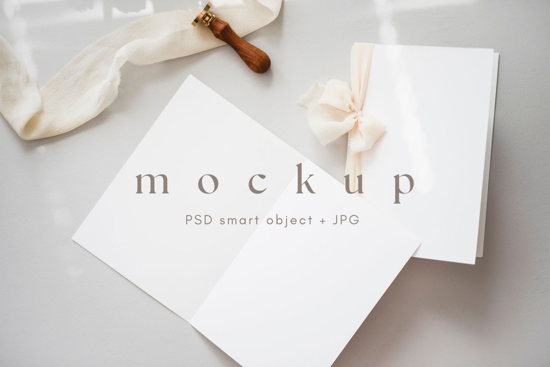 5x7 Folded Card Mockup, Folded Wedding Program Mockup, Booklet Mockup ...