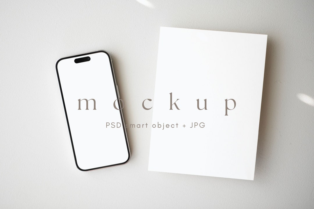 Card and Phone Invitation Mockup, Minimalist iPhone Screen Mock Up ...