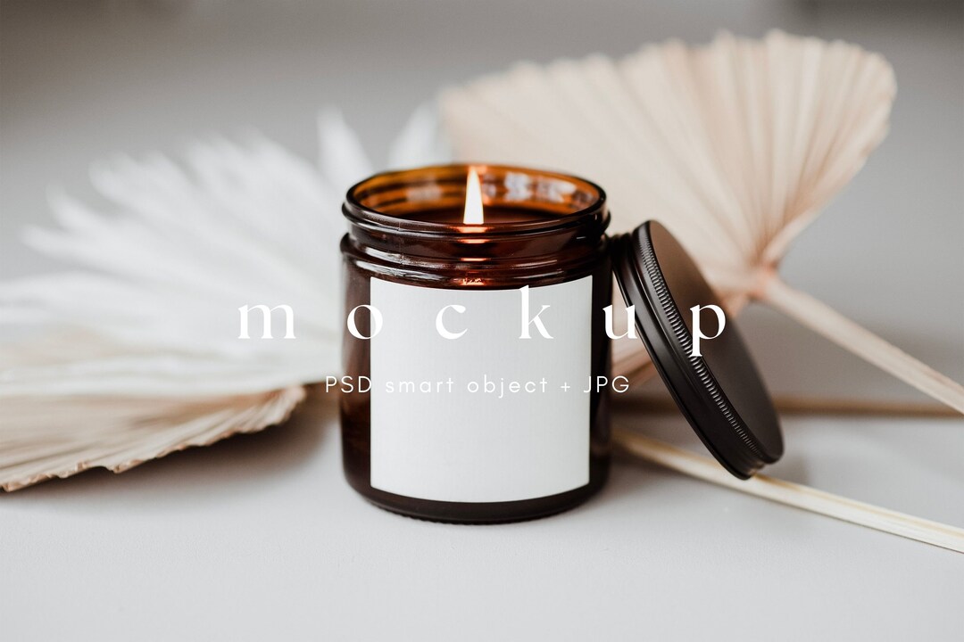 Jar Candle Label Mockup 3x3, Boho Candle Square Label Mocks, Amber Jar ...