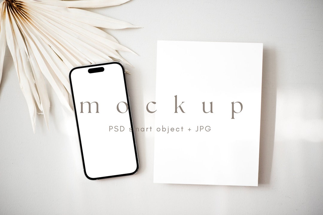 Card and Phone Invitation Mockup, Minimalist iPhone Screen Mock Up ...