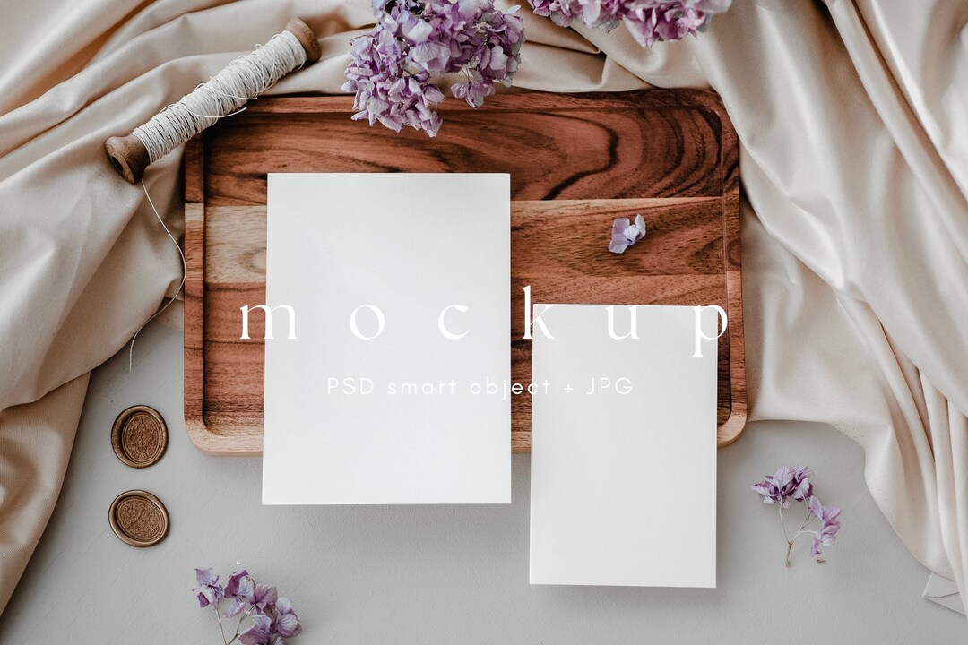 5x7 + 4x6 Invitation Suite Mockup, Boho Wedding Mock Up, Neutral Card ...