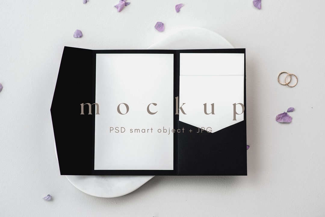Pocketfold Wedding Invitations Mockup Suite Black Minimalist Mock up ...