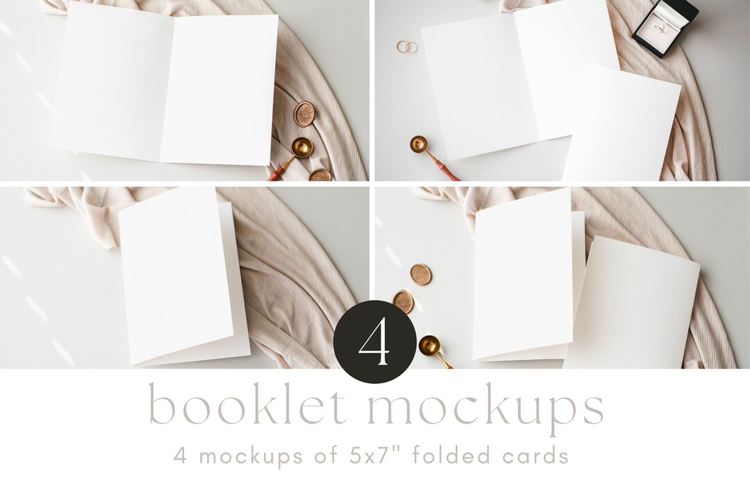 Folded Card Mockup Bundle, Folded 5x7 Wedding Program Mockup Set ...