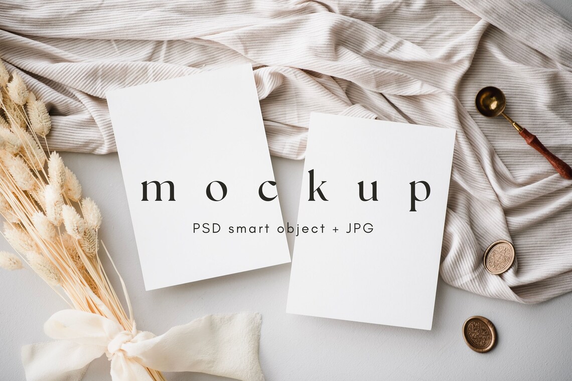 5x7 Card Mockup Suite Wedding Invitation, Two Cards Mockups, Double ...