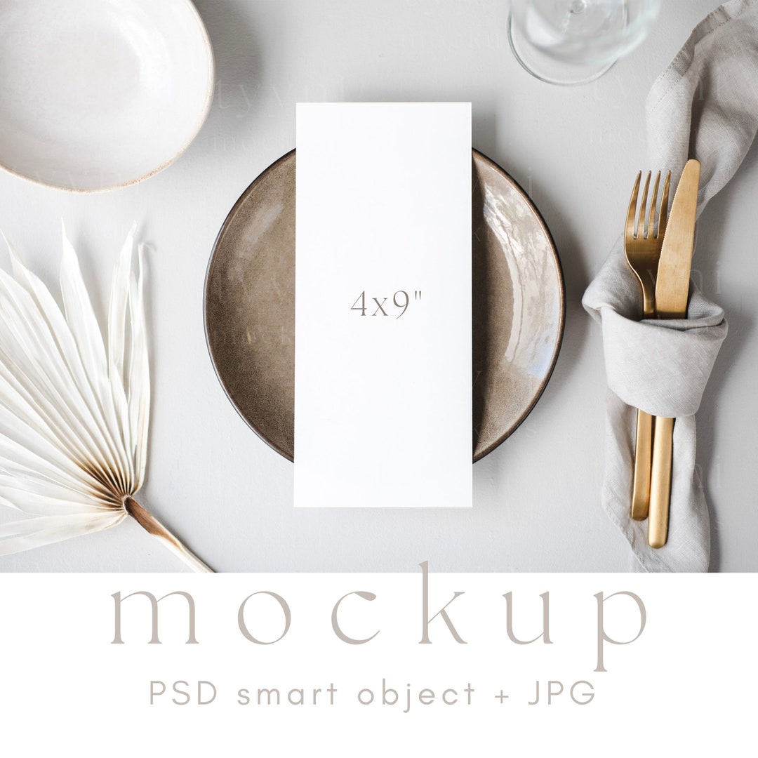 Menu Mockup 4x9 Card Boho Wedding Menu Mock Up Modern - Etsy