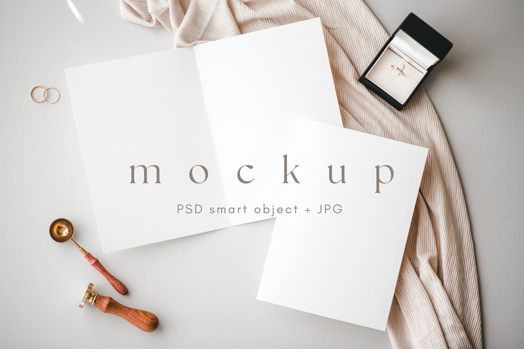 5x7 Folded Card Mockup, Wedding Vow Booklet Mock Up, Folded Minimalist ...