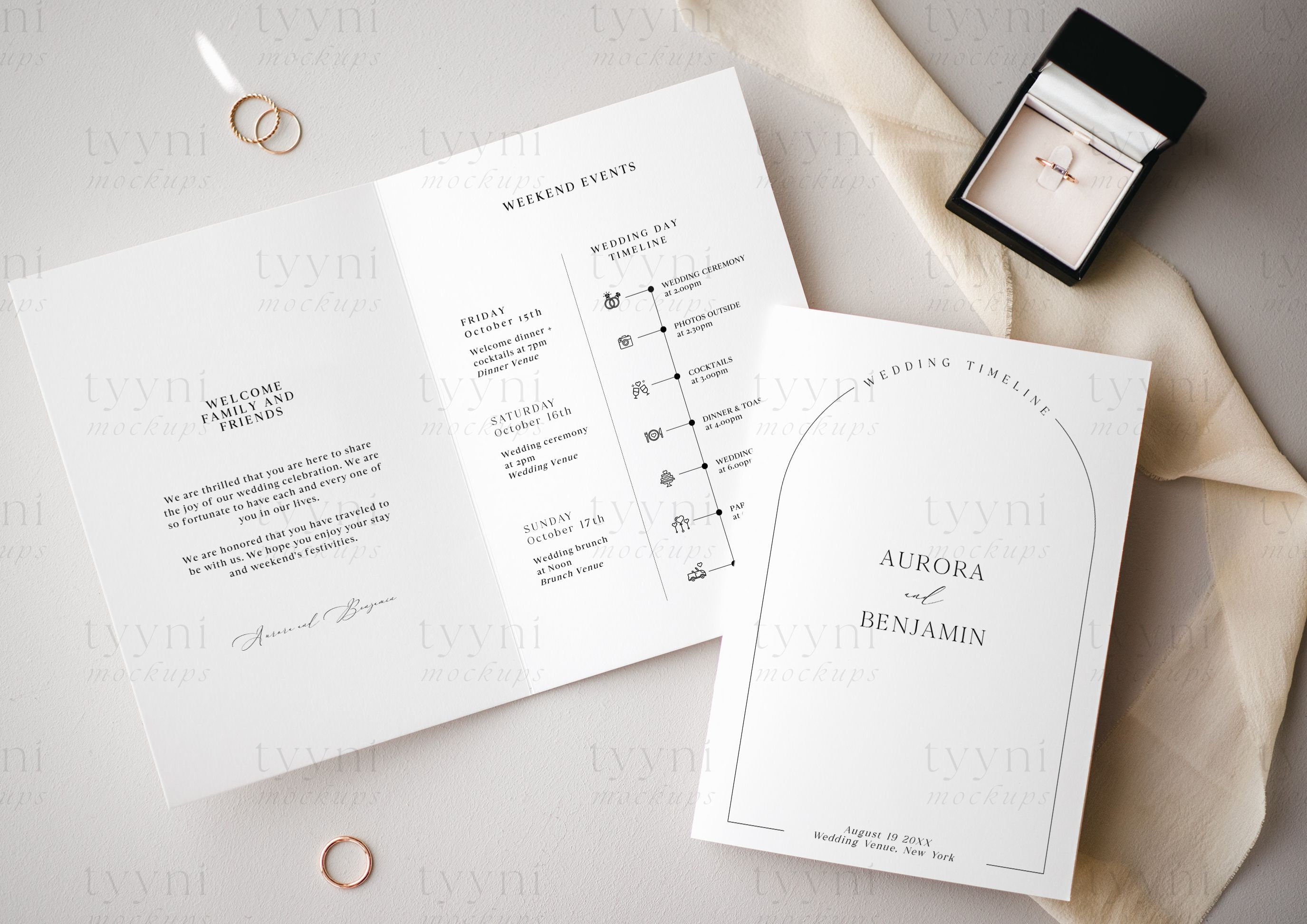 5x7 Folded Card Mockup, Booklet Wedding Program Mockup, Minimalist ...
