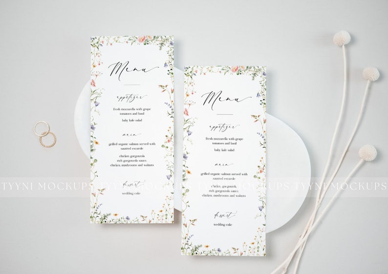 Double 4x9 Menu Card Mockup Set, Minimalist Wedding Menu, Modern ...
