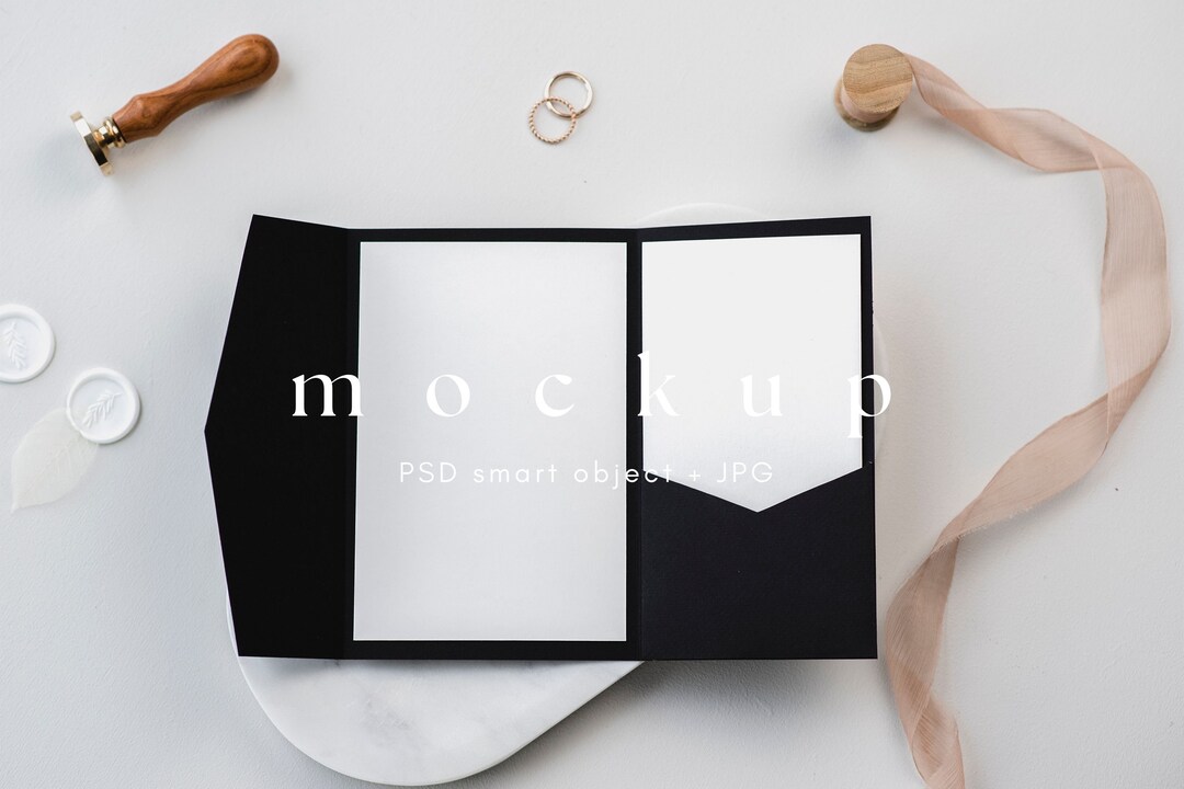 Black Pocketfold Invitation Mockup Suite, Minimalist Mockup - Etsy