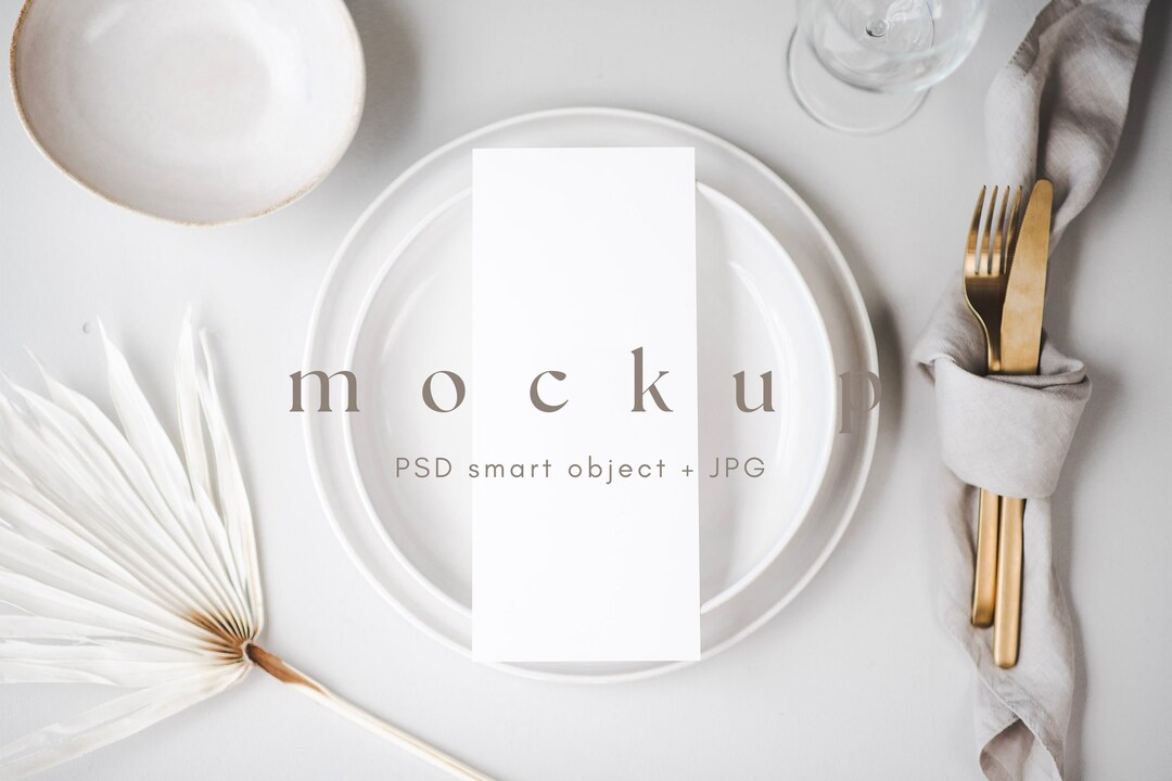 White Menu Mockup 4x9 Card, Boho Wedding Menu Mock Up, Modern Wedding ...