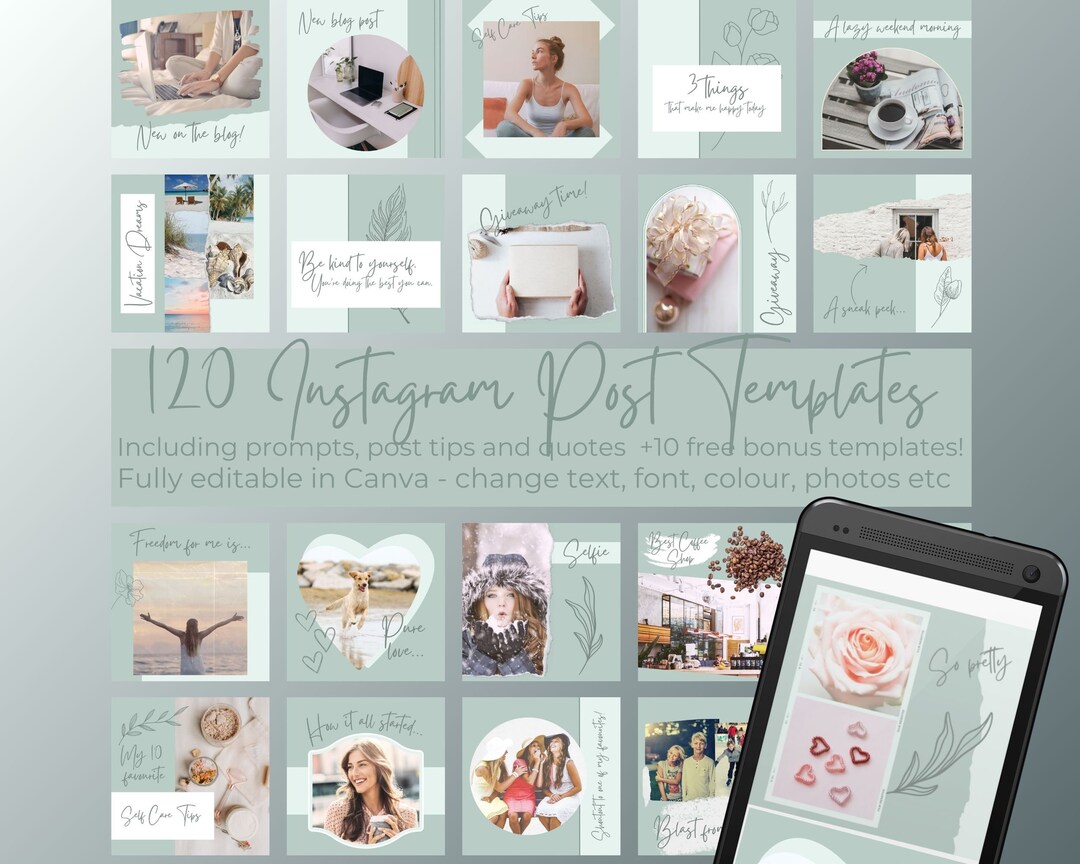 120 Green Instagram Post Templates | Sage Green Insta Posts | Editable ...