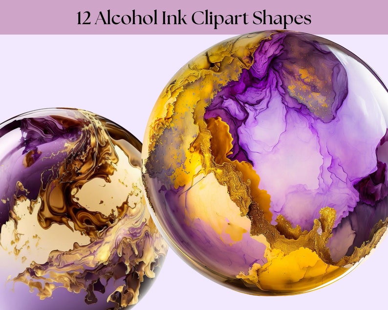 Alcohol Ink Spheres Purple and Gold, PNG Clipart 12 Colourful Instant ...