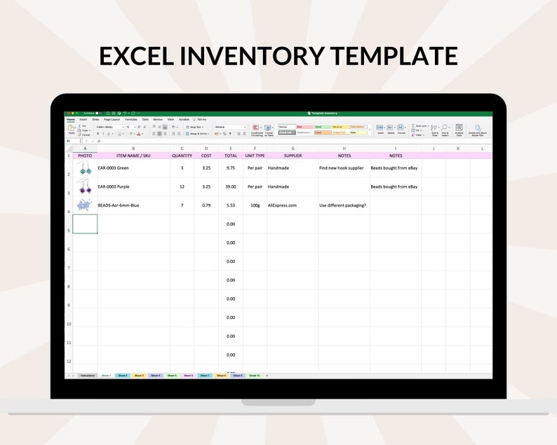 Excel Inventory Template Easy Instant Digital Download Sheet for Small ...