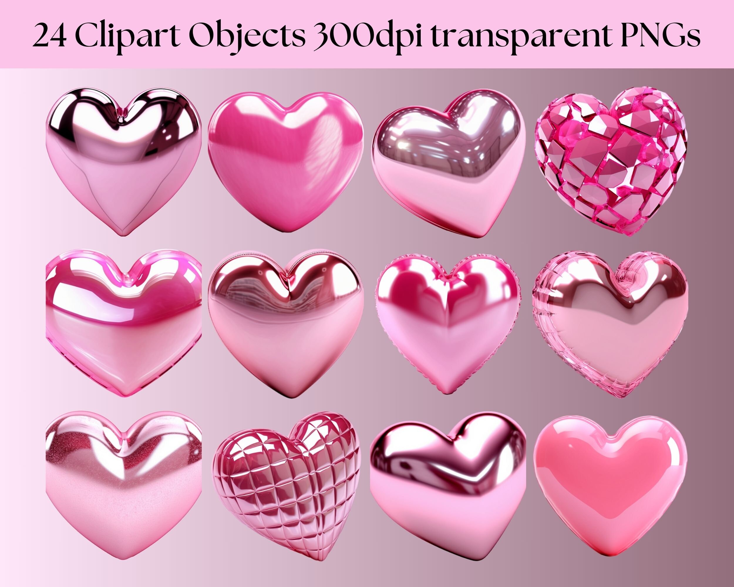 Pink Hearts Clipart Bundle, Objects Crafting Wedding Love Valentines ...