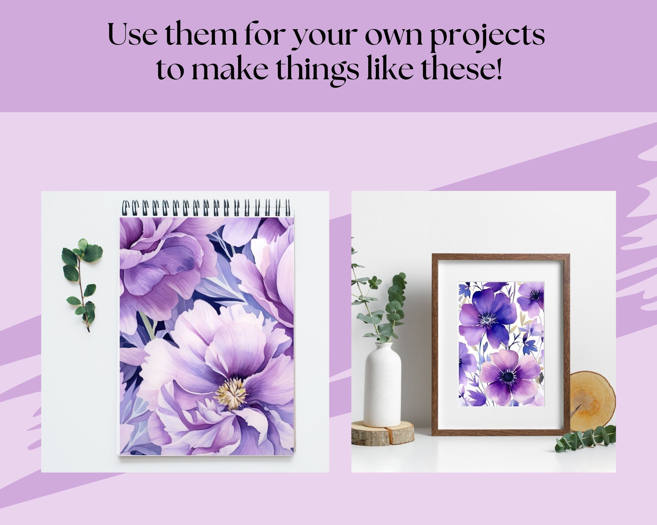 Purple Flowers Digital Paper, 12x JPG Patterns Watercolour Clipart ...