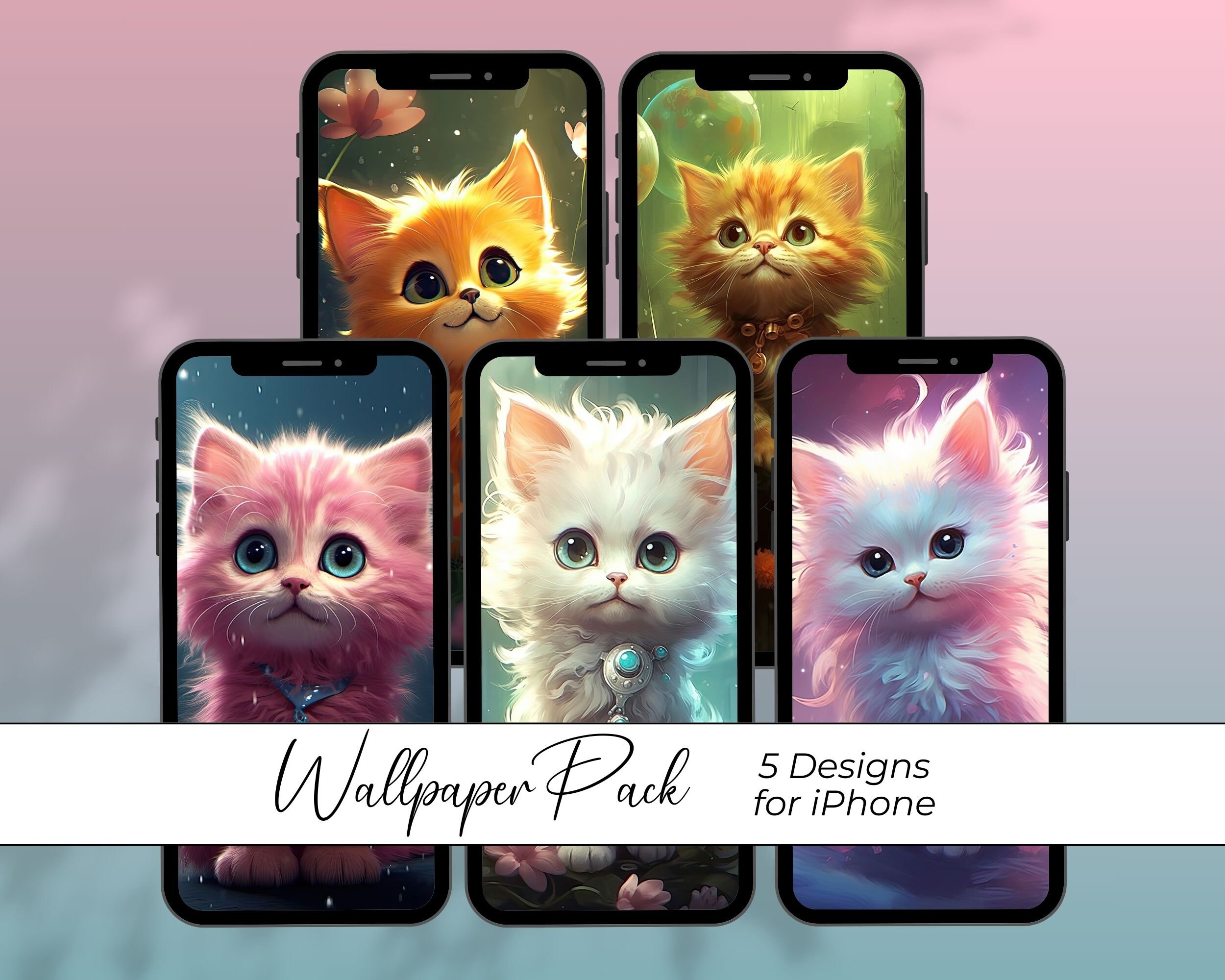 Kitten iPhone Wallpapers, Bundle of 5 Mobile Phone Backgrounds Cute ...