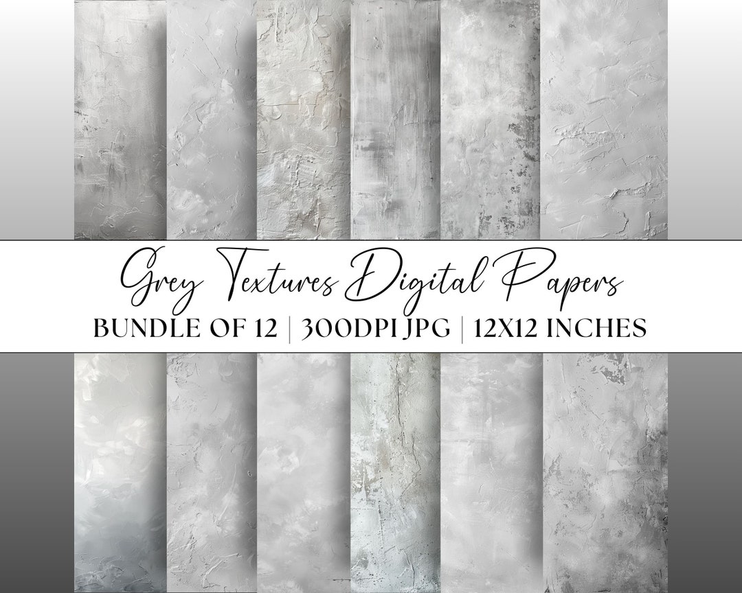 Textured Grey Digital Paper, 12x JPG Patterns Clipart, Abstract Rough ...