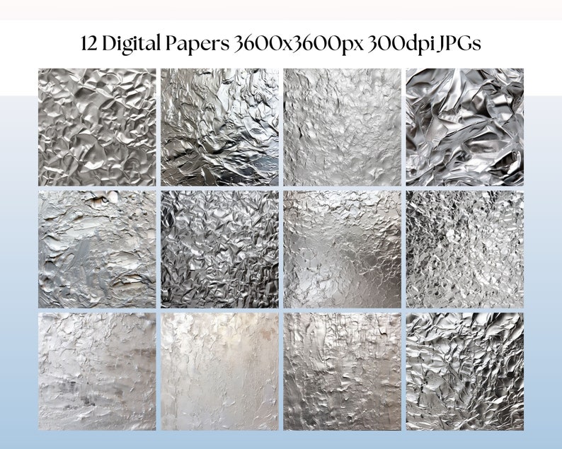 Metallic Digital Paper, Shiny Silver Texture, 12x JPG Shimmer Backdrop ...