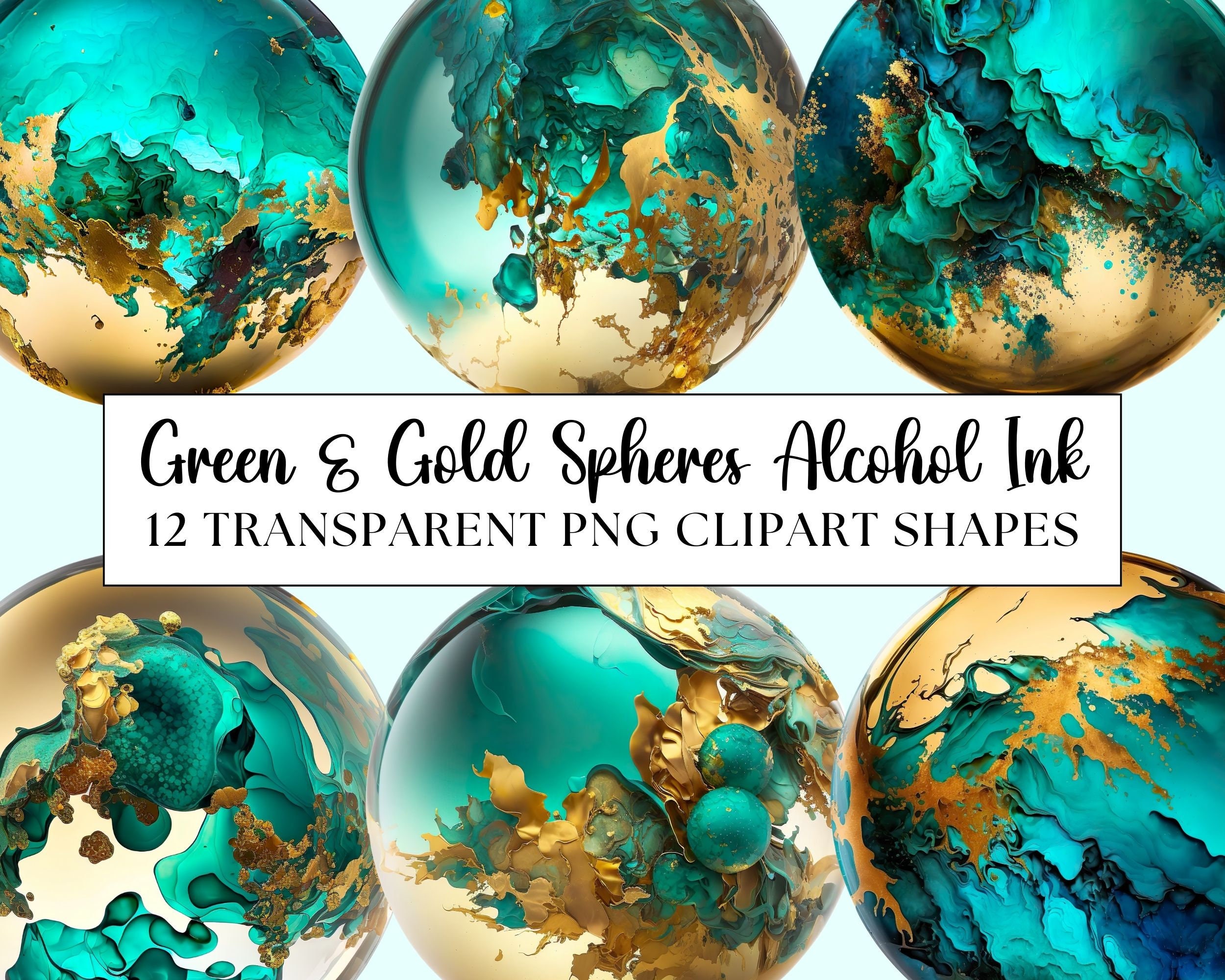 Green and Gold Alcohol Ink Spheres, PNG Clipart Shapes Objects 12 ...