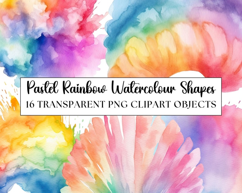 Pastel Rainbow Watercolour Washes PNG Clipart Splashes Shapes - Etsy