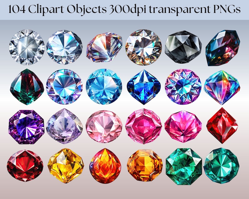Jewel Clipart Shapes, Big Bundle of 100 Gemstones PNG Instant Download ...
