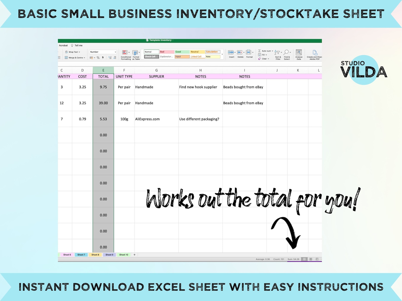 Easy Excel Inventory Template Instant Digital Download Sheet - Etsy