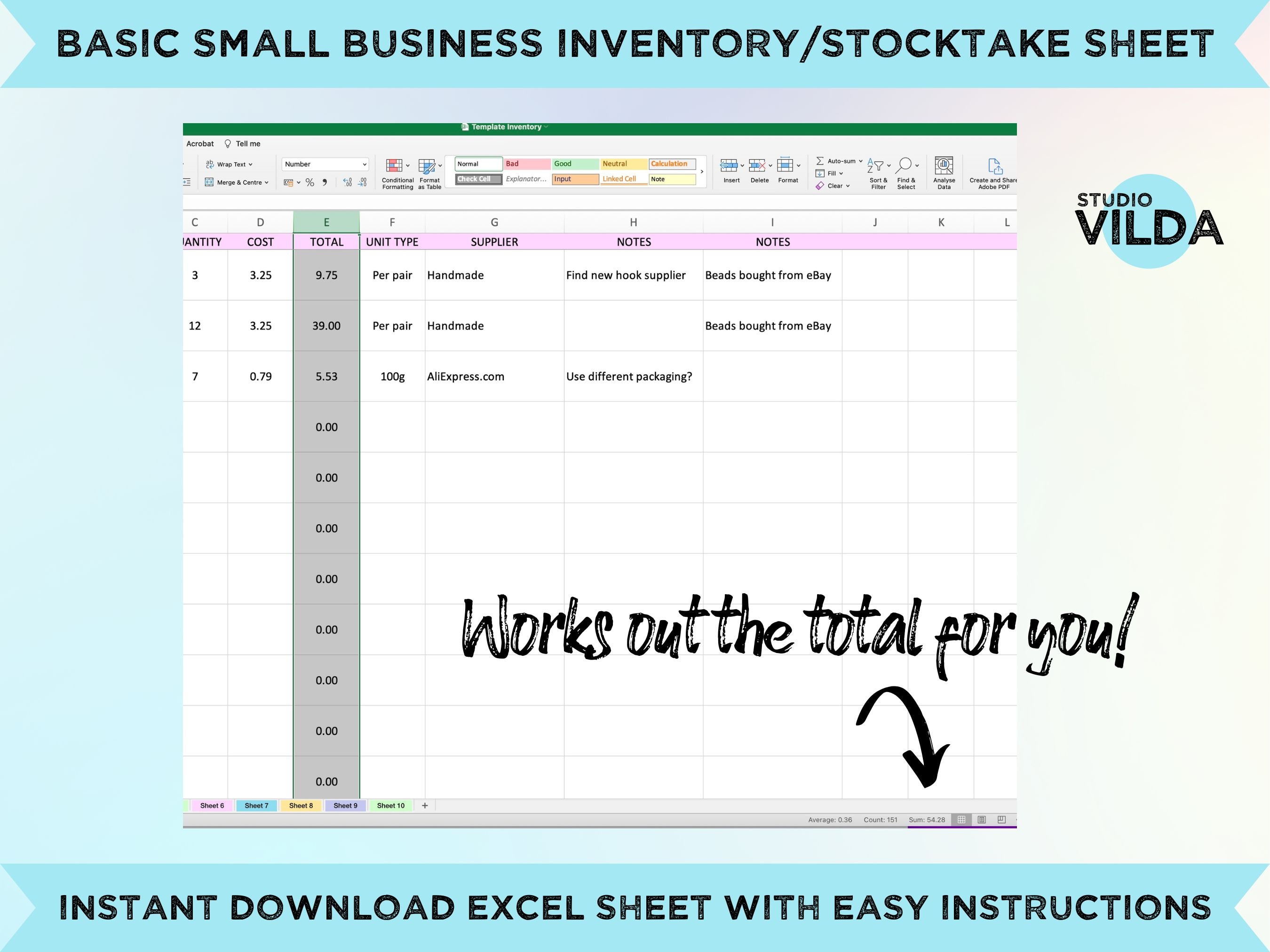 Plantilla de inventario de Excel fácil Hoja de descarga - Etsy México