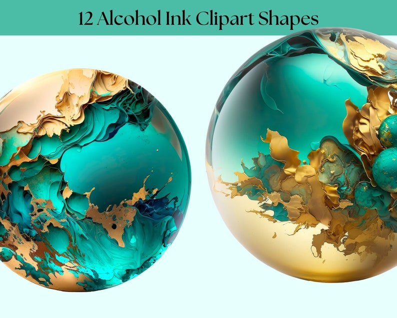 Green and Gold Alcohol Ink Spheres, PNG Clipart Shapes Objects 12 ...