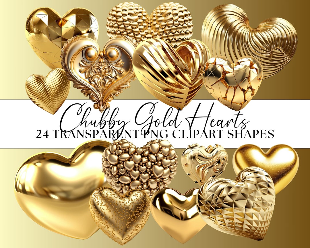 Gold Hearts Clipart Bundle, Objects Crafting Wedding Love Valentines ...