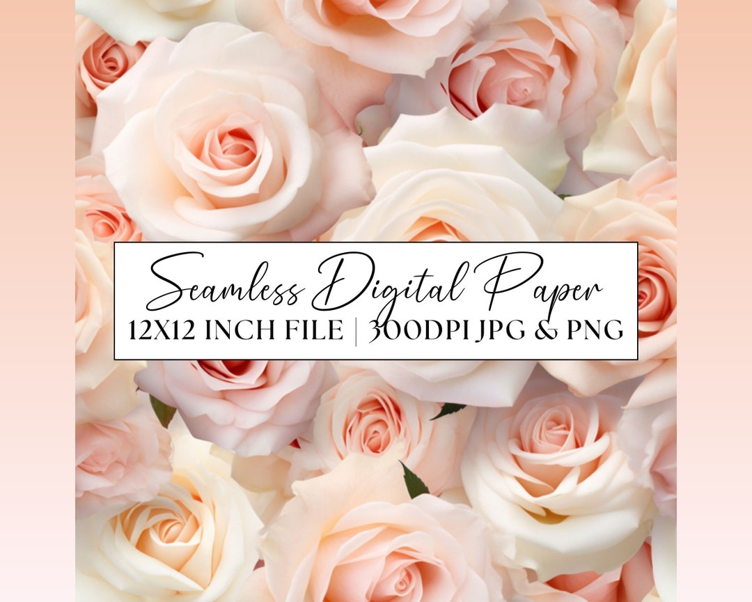 Peach Roses Digital Paper, Pastel Peach Seamless Pattern, Wedding ...