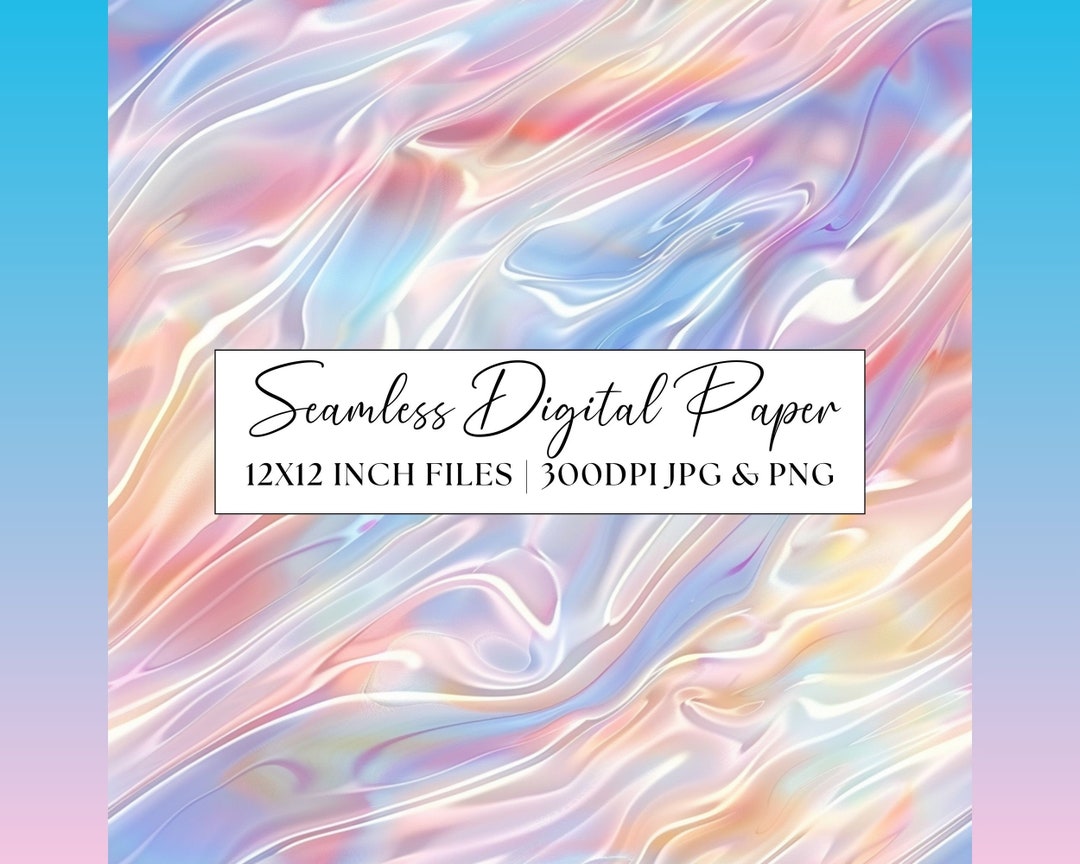 Pastel Rainbow Digital Paper, Iridescent Metallic Seamless Pattern ...