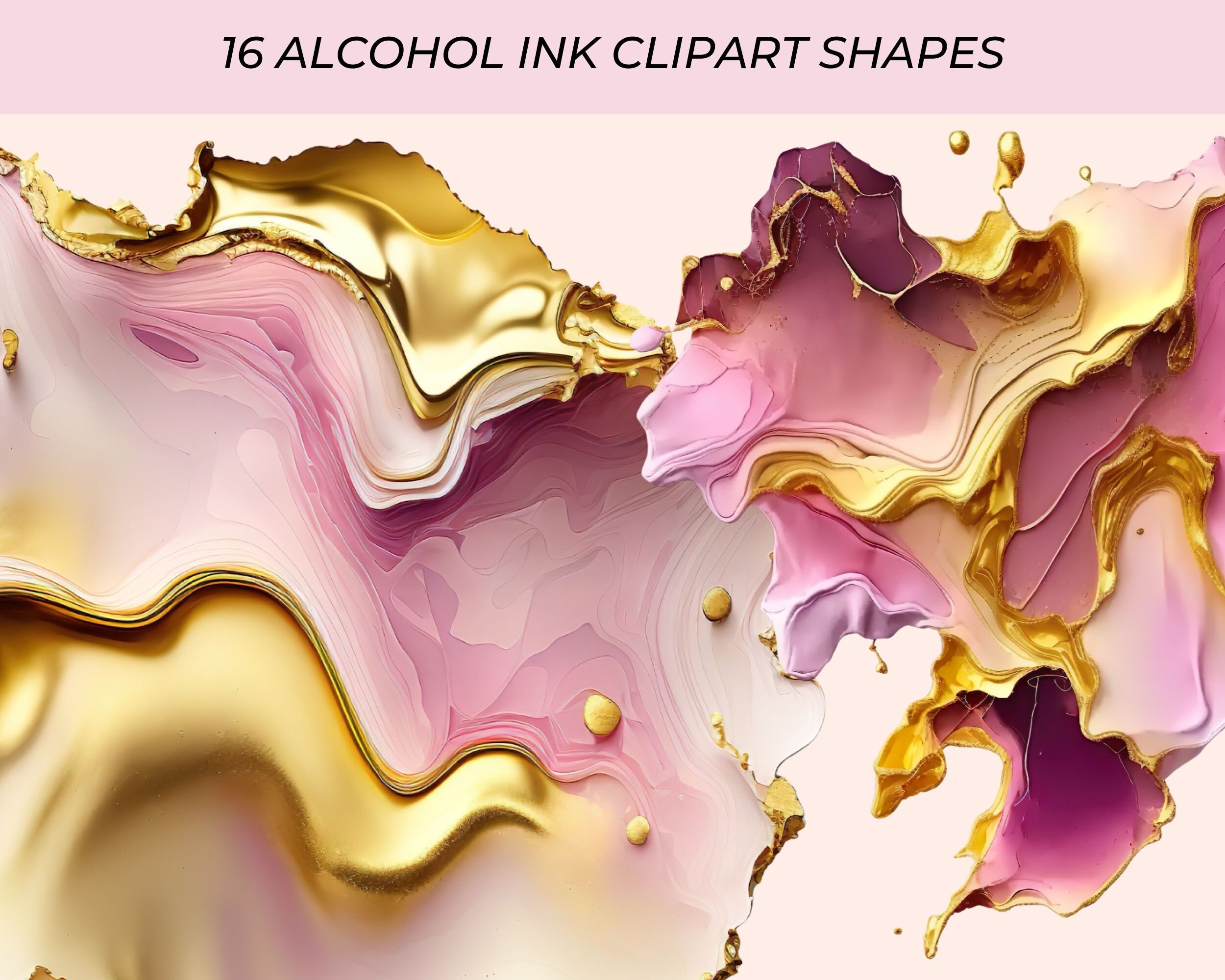 Pink and Gold Alcohol Ink, PNG Clipart Shapes Objects 16 Colourful ...