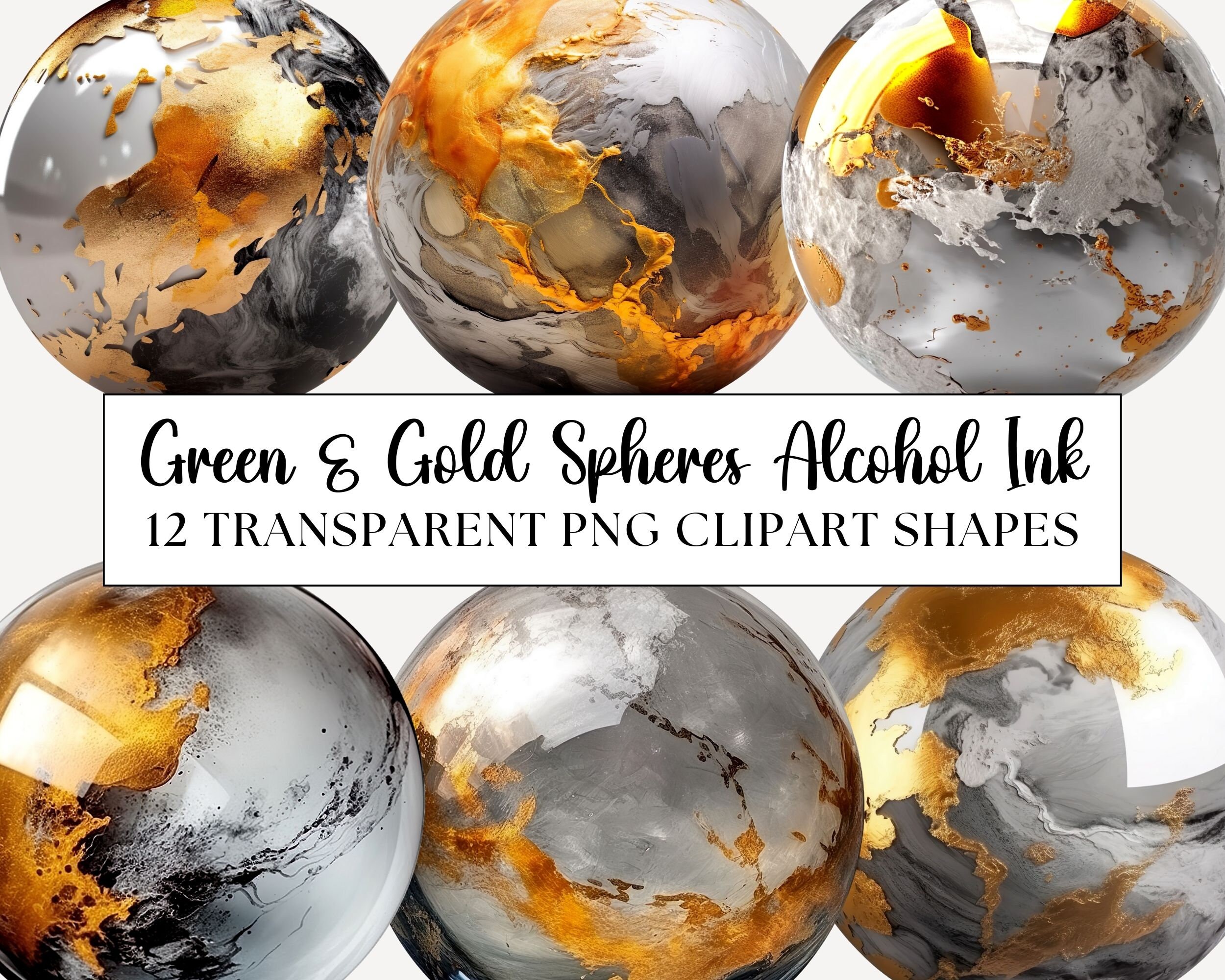Silver and Gold Alcohol Ink Spheres, PNG Clipart Shapes Objects 12 ...