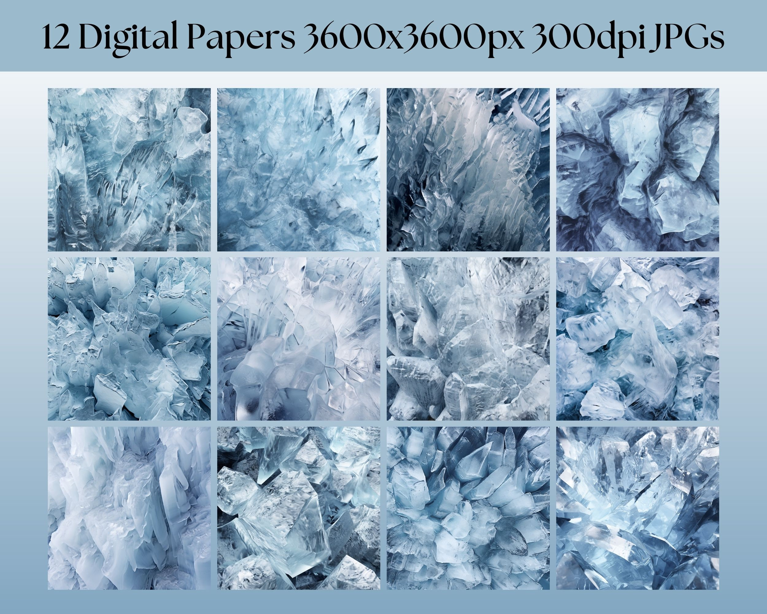 Ice Texture Digital Paper, 12x JPG Cracked Snow Ice Patterns Clipart ...