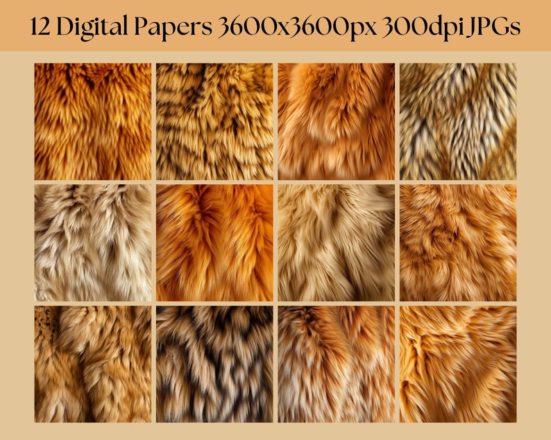 Fur Texture Digital Papers, 12x JPG Patterns Clipart Instant Download ...