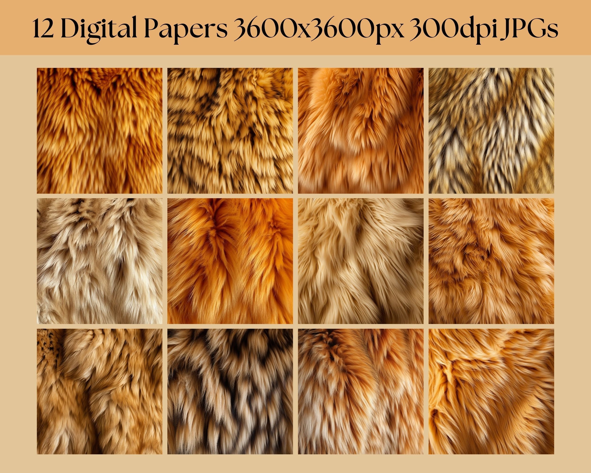 Fur Texture Digital Papers, 12x JPG Patterns Clipart Instant Download ...