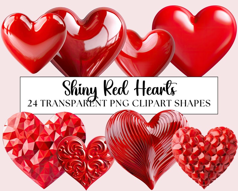 Red Hearts Clipart Bundle Objects Crafting Wedding Love Valentines Day ...