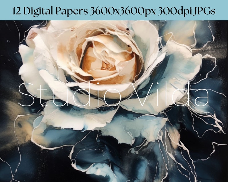 White and Pink Roses Digital Paper, 12x JPG Pastel Patterns Alcohol Ink ...
