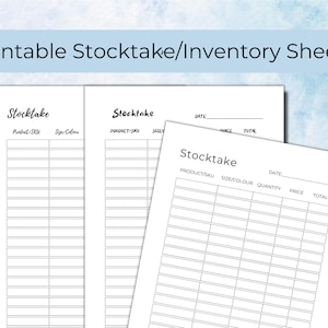 Basic Inventory Log | Printable Stocktake Sheet | Stock Tracker for ...